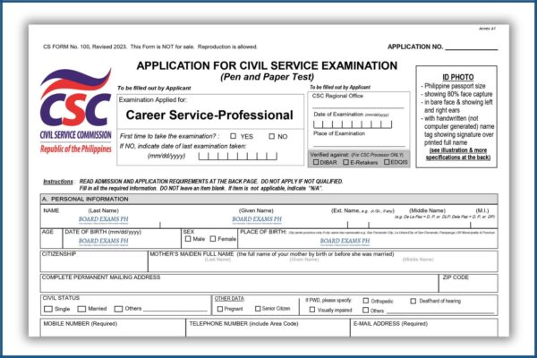 FREE DOWNLOAD: Civil Service Exam Application Form 100 (Latest Revision ...