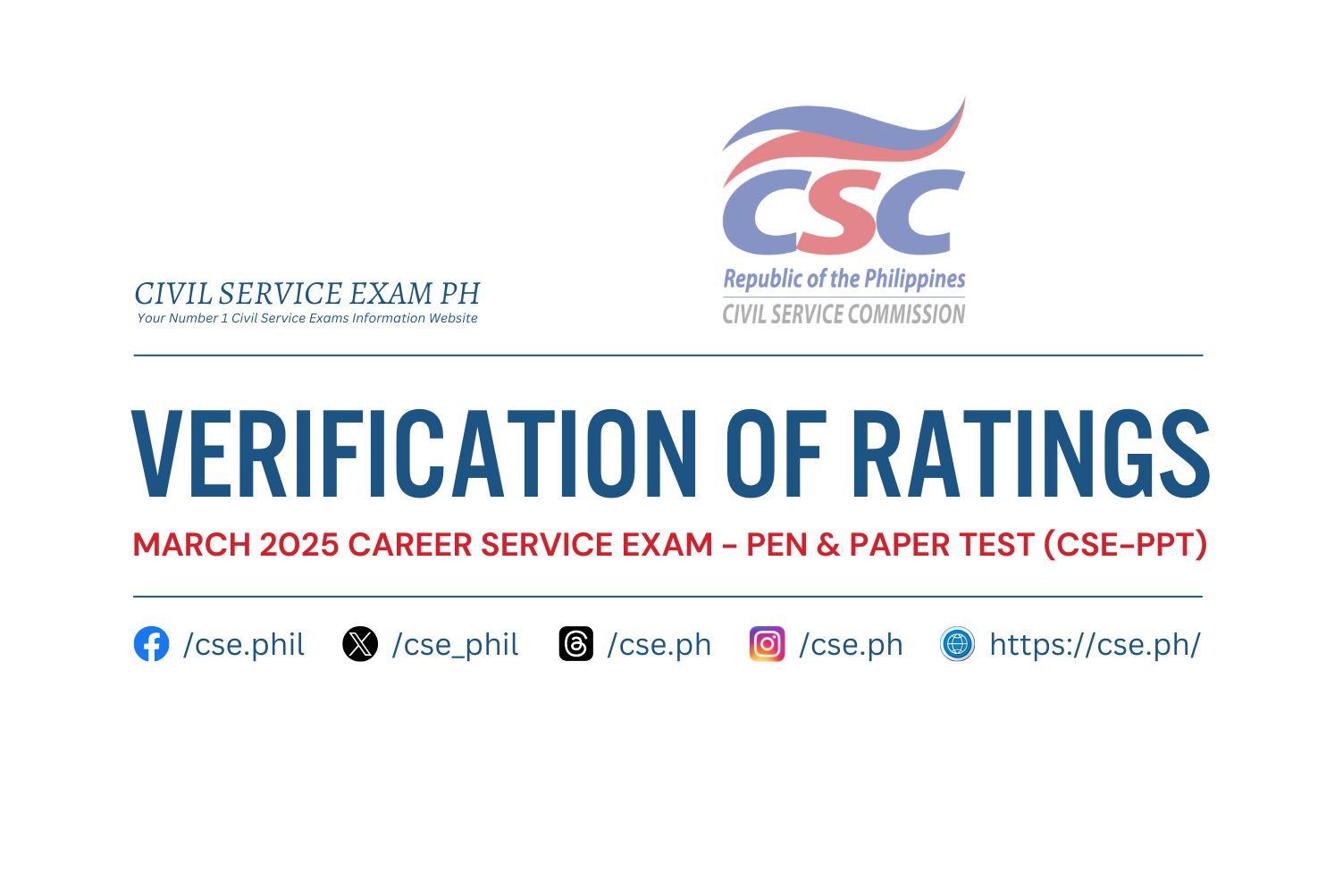 VERIFICATION OF RATINGS: March 2025 Career Service Exam – Pen & Paper ...