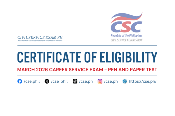 CERTIFICATE OF ELIGIBILITY: March 2026 Career Service Exam – Pen and ...
